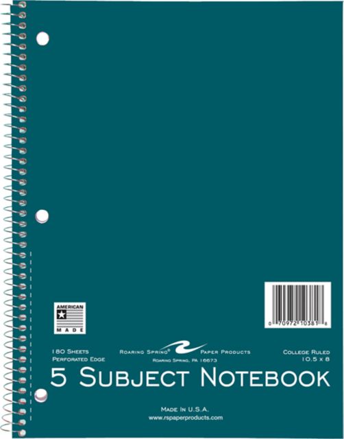 NOTEBK 10.5x8 180SH 5SUB W/B | Roaring Spring | University Of Saint Thomas